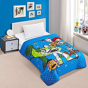 Toy Story Bedspread Twin Set - Bundle with Buzz and Woody Quilted Blanket Plus Stickers, More | Toy Story Twin Bedding Set for Kids
