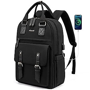 LOVEVOOK Laptop Backpack for Women,Vintage Work Business Travel Backpack with USB Charging Port,Teacher Doctor Nurse Computer Bag Purse,College High School Backpack Bookbag,15.6 Inch,Black-Black