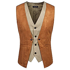 COOFANDY Men's Suede Leather Vest Layered Style Dress Vest Waistcoat, Rust, XX-Large