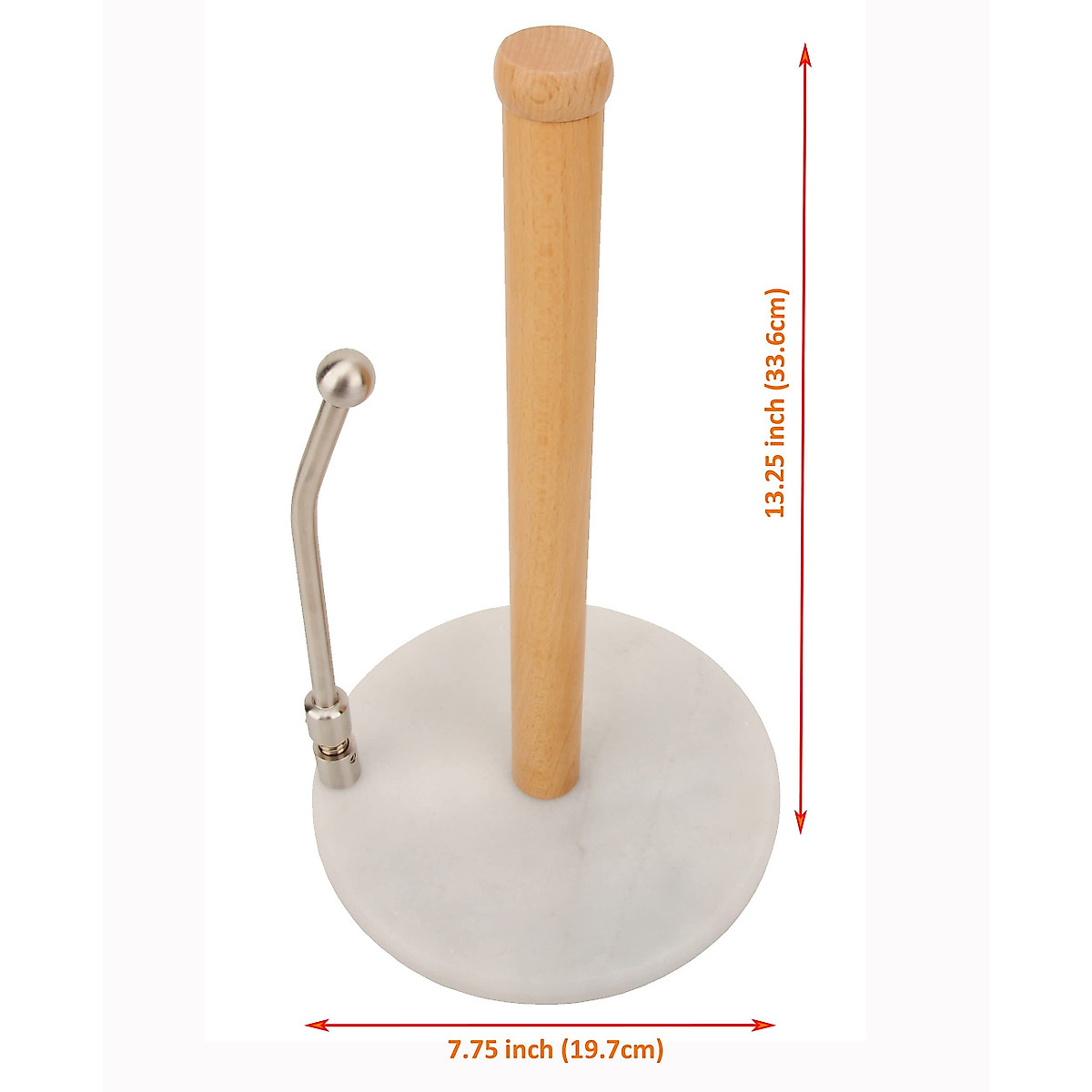 Marble and Wood Paper Towel Holder with Stainless Steel Arm