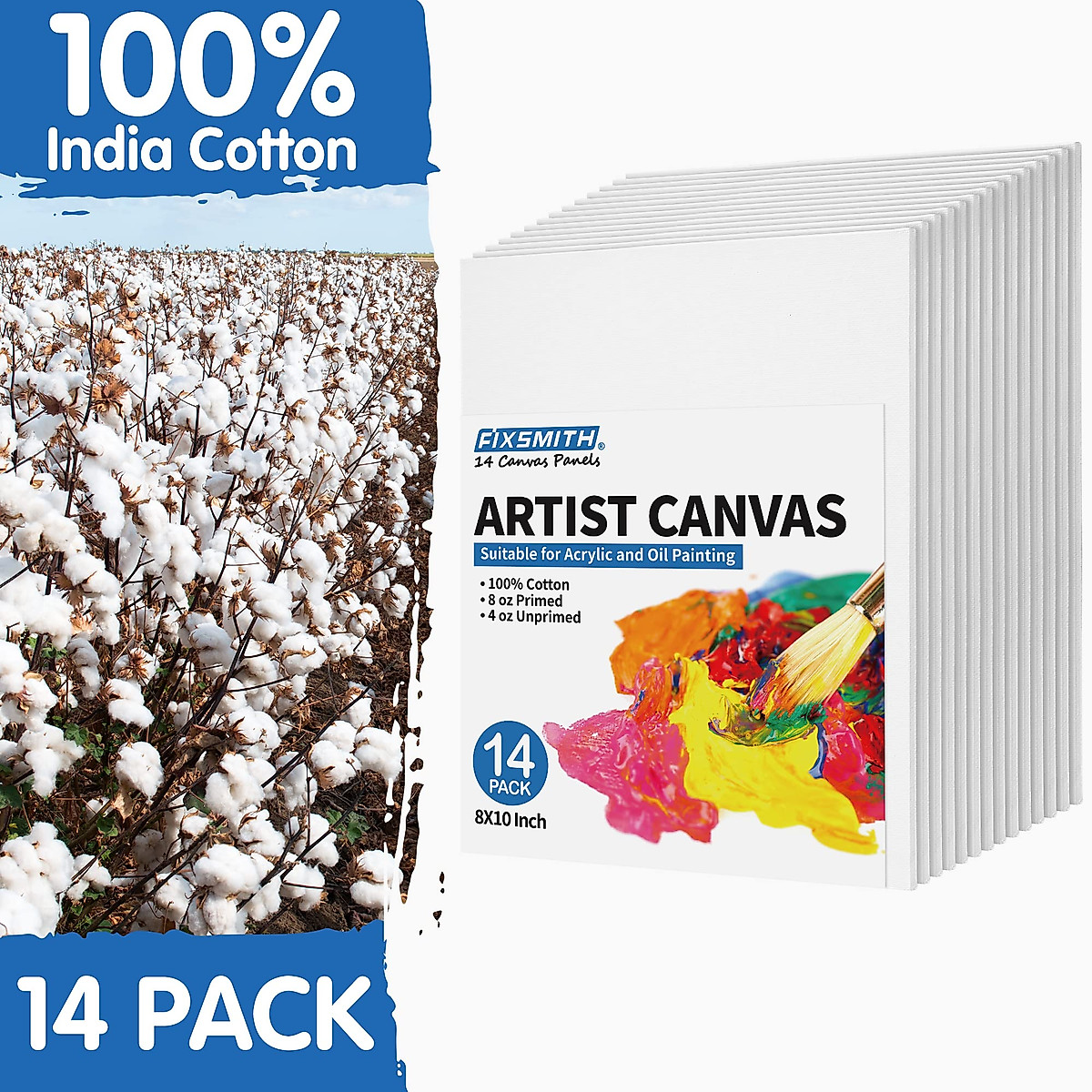 FIXSMITH Canvas Boards for Painting 9x12 Inch, Super Value 14 Pack Paint Canvases, White Blank Canvas Panels, 100% Cotton Primed Canvas Boards for Painting Art Supplies