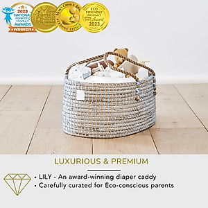 BEBE BASK Baby Diaper Caddy Organizer - Handmade Organic Seagrass - Luxury Blue Diaper Caddy Basket - Diaper Caddy Light Blue - Diaper Caddy For Baby Boy (Dove)