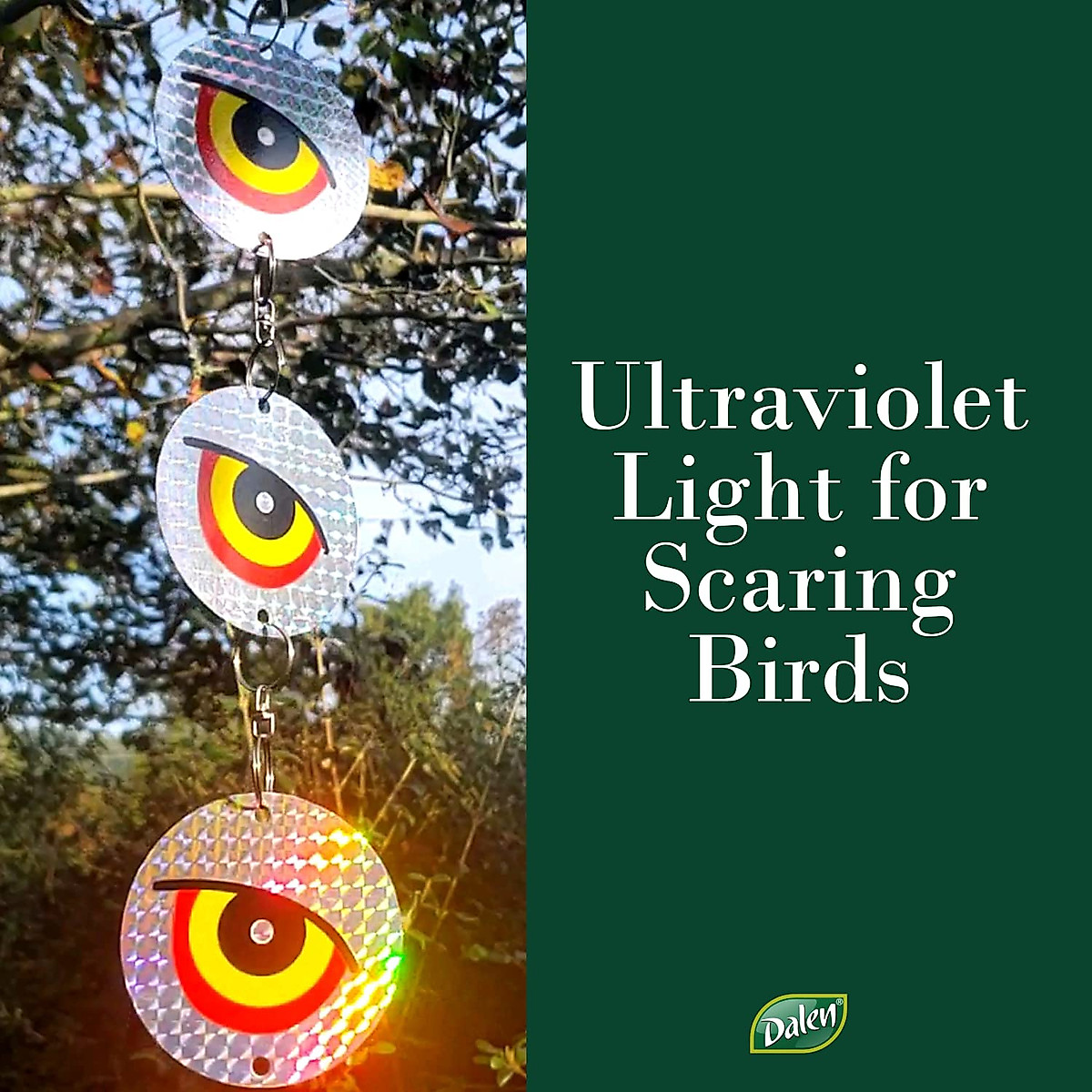 Dalen Guard'n Eyes Full Spectrum Reflective Hanging Disks - Reflects Ultraviolet Light for Scaring Birds - 4 Pack
