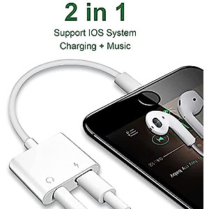 Belcompany [Apple MFi Certified] 2 Pack Headphone Adapter for iPhone, 2 in 1 Lightning to 3.5mm Headphone Charging + Music Splitter Adapter Compatible with iPhone 13/12/11/XS/XR/X 8 7 Support All iOS