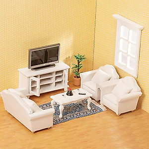 SAMCAMI Dollhouse Furniture 1 12 Scale - Doll House Furniture Toys for Dollhouse Living Room - Miniature Furniture Incl Mini TV Toy and TV Cabinet