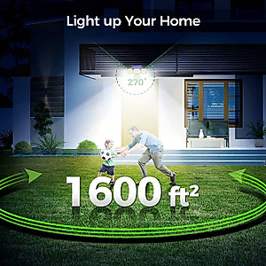 306 LED Solar Flood Light Security with Two PIR Motion Sensors IP65 Waterproof 4 Heads 3100Lum with Adjustable Spot Wall Light Garden Lighting (1Pack)