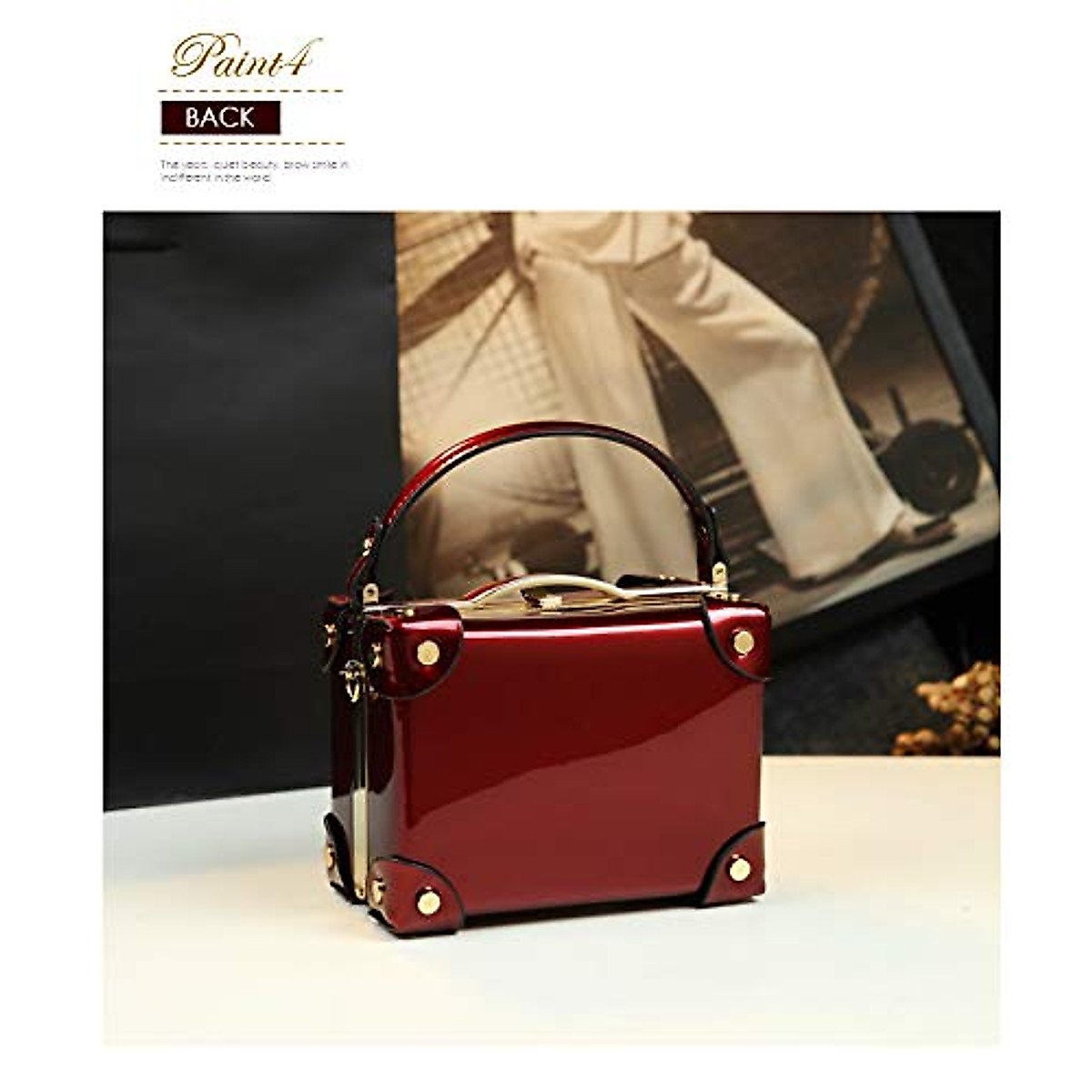 Fashion Women's Top Handle Satchel Handbags Leather Evening Bag Purses Small Hard Square Box Shoulder Bags (Red)