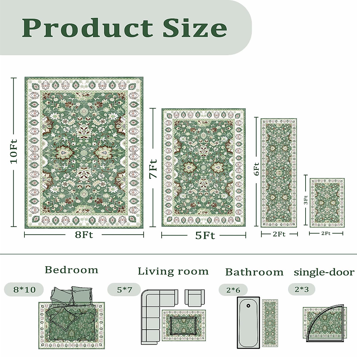 Runner Rug for Hallways Kitchen Runner Rug Washable 2'x 6' Non-Slip, Floral Rubber Backing Non Shedding Soft Carpet Runners for Indoor Entryway Bedroom Bedside