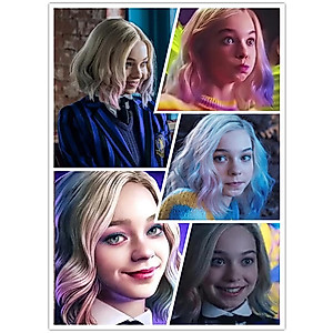 NiceLisa Blonde Short Wave Curly Enid Sinclair Wigs with Pink Blue Hair Women Girls Modern Anime Cosplay Wig Daily Wear Wigs