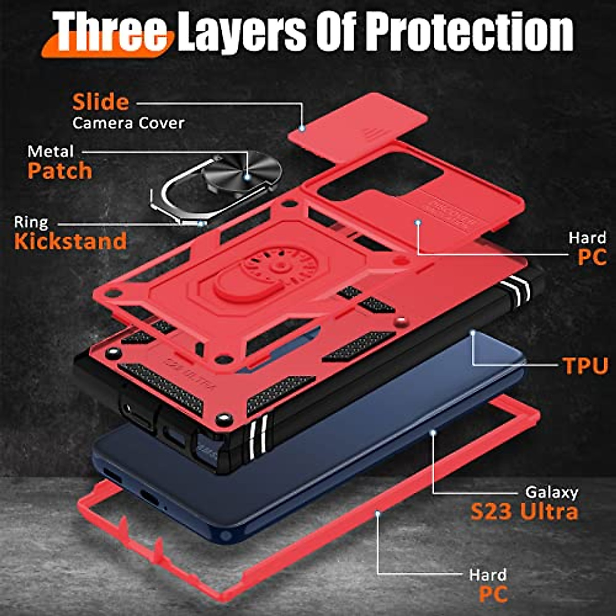 Giyer for Samsung Galaxy S23 Ultra 5G Case with Screen Protector [Military Grade] Heavy Duty Silicone Rugged Protective Cover for Samsung S23 Ultra 6.8" Phone Cases with Ring Kickstand (Red)