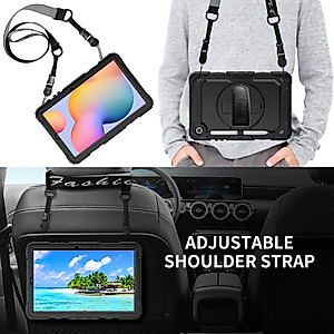 Timecity Case for Samsung Galaxy Tab S6 Lite 10.4'' 2024/2022/2020 (SM-P620/P610/P613/P615), Durable Sturdy Protective Case with Screen Protector, Rotating Stand, Hand/Shoulder Strap- Black
