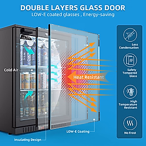 JAE Back Bar Cooler 3.6 cu ft(102 Cans), Low-E Tempered Glass Single door Beverage Refrigerator, Built-in Counter Height Display Cooler, Auto-defrost, Digital Control, Eco-friendly Compressor, ETL