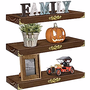 JanJunDec 24 Inch Rustic Wood Floating Shelves for Wall Mounted Set of 4 Wide Wall Shelf Large Wooden Shelves Farmhouse Bathroom Wall Shelves Organizer Kitchen Bedroom Living Room Display Shelf Brown