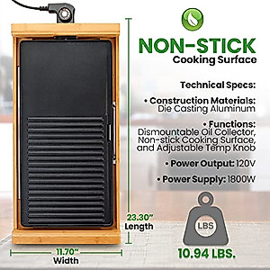 NutriChefKitchen Household Smokeless Indoor Grill, Nonstick Electric Grill, Detachable Bamboo, Tempaerature Control, Adjustable Temperature Knob, For Indoor BBQs with no smoke (Black)