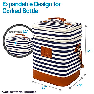 HAMILO 4 Bottle Wine Carrier - Stripe, Champagne Carrier Bag, Waterproof Wine Tote Bag with Expandable Zipper and Padded Shoulder, Insulated Wine Bag, Wine Cooler Bag, Wine Accessories Gift for Women