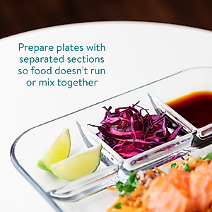 Navaris Glass Divided Plates (Set of 2) - 4 Section Divider Snack Plate for Adults, Serving, Portion Control - Square Clear Platter with Food Dividers