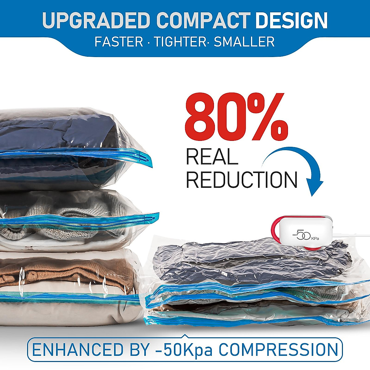 VMstr Vacuum Storage Bags for Travel, 12 Pack Carry-on Size for Luggage Compression Packing, Space Saver Bags with High Pressure Electirc Pump