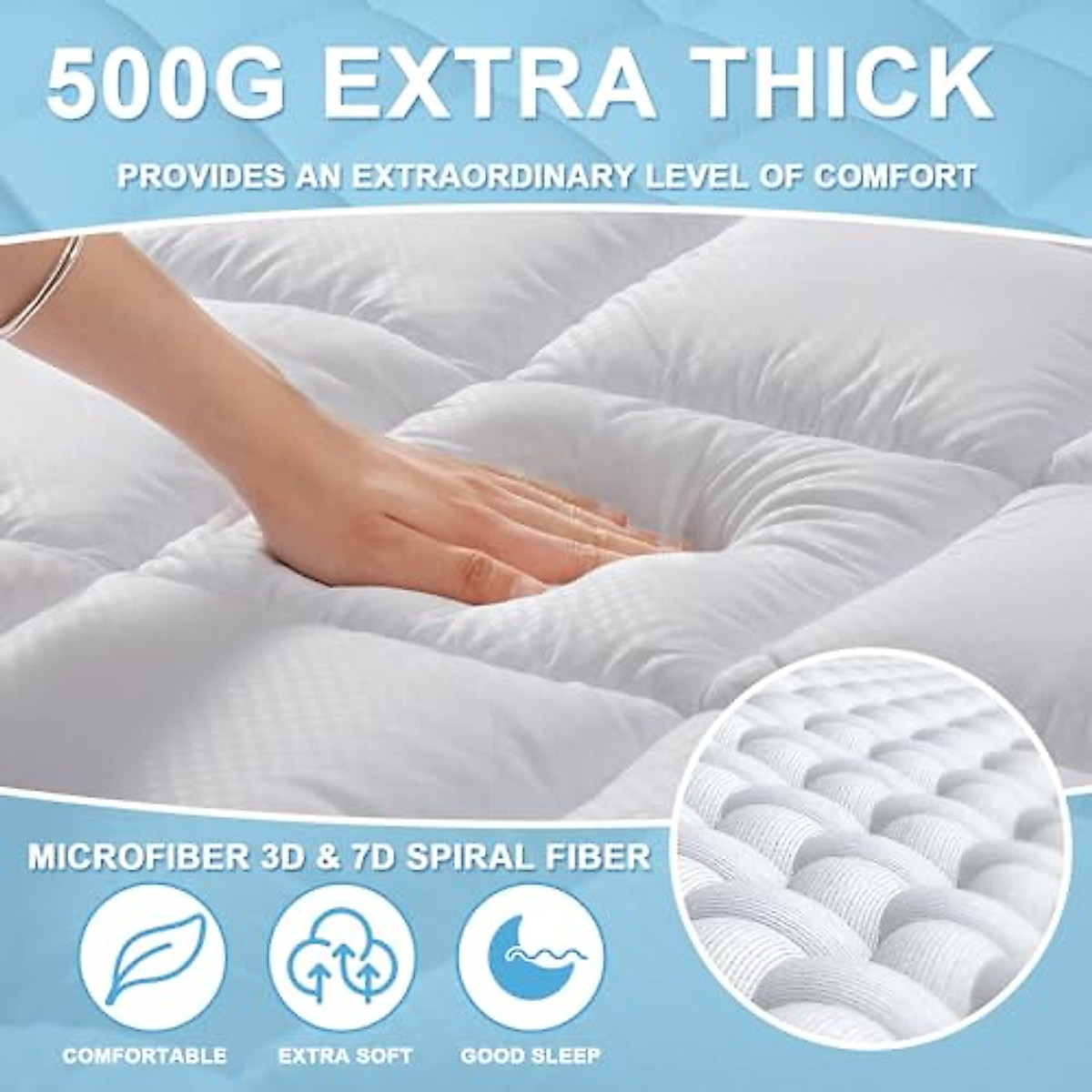 JTE Twin Mattress Pad for Back Pain, 100% Waterproof Extra Thick Quilted Fitted Mattress Protector, Breathable Cooling Mattress Topper Bed Cover Pillow Top 8-21" Deep Pocket(39 * 75 Inches, White)