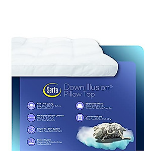 SERTA Down Illusion Soft Hypoallergenic 2 inch Pillowtop Simple Fit Mattress Topper, Queen, White