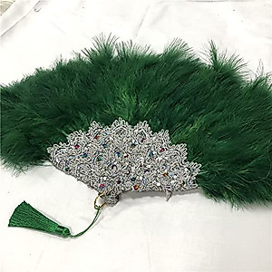 African Feather Fan African Feather Hand Fan Handmade Fans for Wedding Decoration Hand Fan with Sequins Applique Double-Sided Feather Fan - 33cm X 55cm