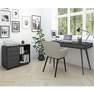 JURMALYN 47" Mid Century Modern Desk with Drawers Black Computer Desk Minimalist Desk with Metal Legs for Home Office, Easy Assembly (Black + Dark Grey)