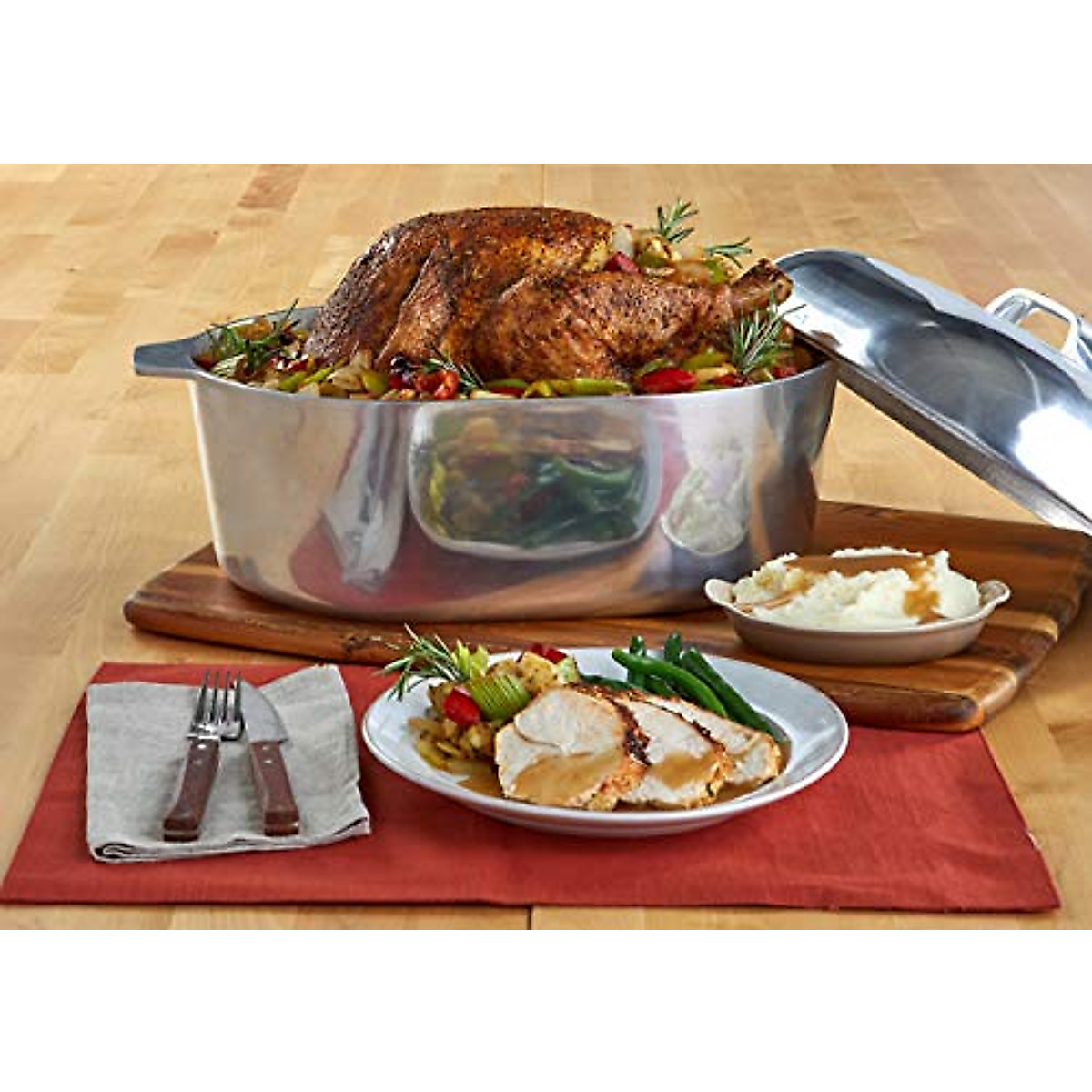 IMUSA USA Heavy Duty Cajun Oval Cast Aluminum Roaster 18", Silver