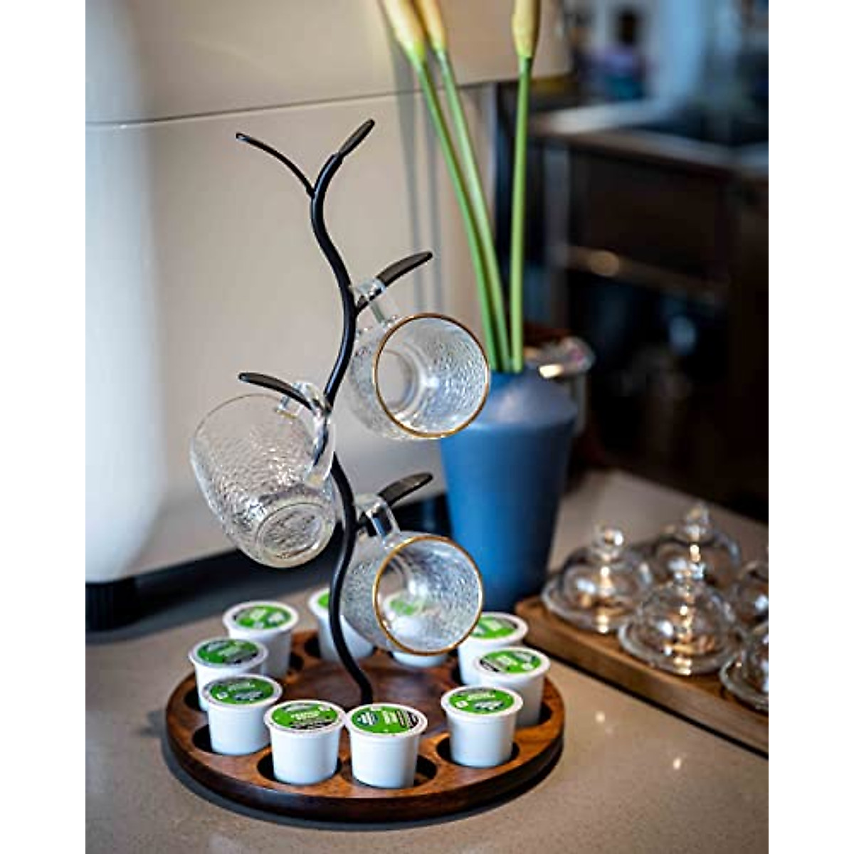 SASIDO Coffee Mug Tree and K Cup Holder, Coffee Cup Holder for Counter, Coffee Pod Holder with MugStorage Rack, Coffee Bar Decor Accessory & Kitchen Organizer, Gift for Coffee Lover, Black