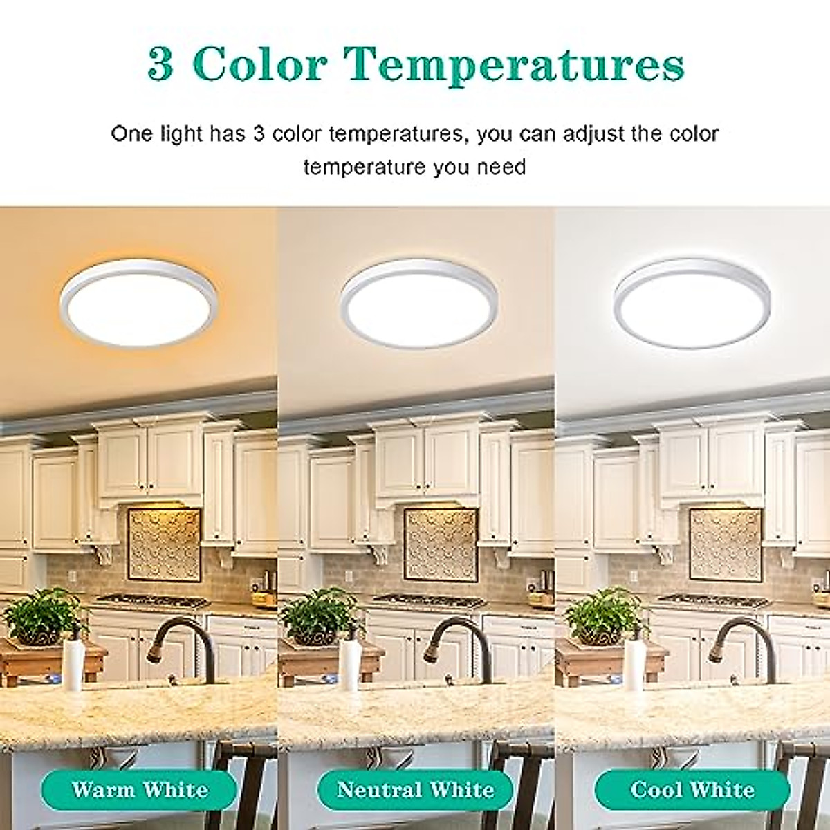 Unicozin 15.4 Inch Flush Mount Ceiling Light 32W, 3 Color Temperatures Selectable (3000K/4000K/6000K), 3200LM Ceiling Lamp White Shell, Round Flat Panel Light Surface Mount for Kitchen Bedroom, 1 Pack