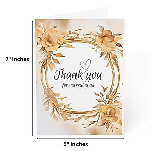 J&J'S TOYSCAPE Thank You for Marrying Us Card, 7x5 Inch Card with Envelope, Wedding Officiant Gratitude Card, Pastor Appreciation, Card from Newlywed Couple (Gold Floral)