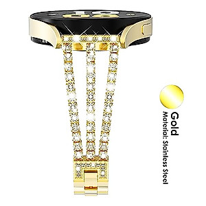 Fullife Compatible with Samsung Galaxy Watch6 Band for Women 40mm Galaxy Watch6 Classic/Galaxy Watch5 Pro/Galaxy Watch5/Galaxy Watch4/4 Classic with Crystal Bling Metal Link Bracelet Strap, Gold