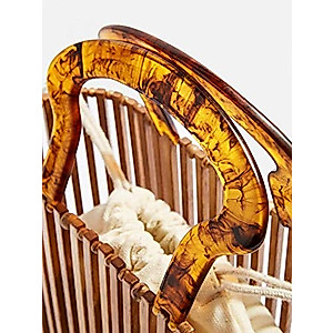 Womens Fashion Bamboo Bag with Acrylic Handle Bucket Bag Summer Beach Clutch Purse Handbags