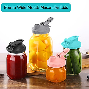 6 Pack Wide Mouth Ma-son Jar Lids 86mm Ma-son Jar Flip Top Lids Reusable Plastic Leak-proof Airtight Seal Ma-son Jar Pour Spout Pitcher Lids (Jars Not Included)