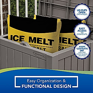 Suncast 22-Gallon Small Deck Box - Lightweight Resin Indoor/Outdoor Storage Container and Seat for Patio Cushions and Gardening Tools - Store Items on Patio, Garage, Yard - Stone Gray