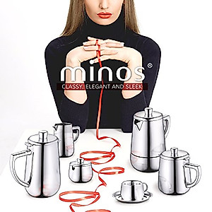 Minos Moka Pot Espresso Maker - 4 cups - 7.5 fl oz - Stainless Steel And Heatproof Handle - Suitable for Gas, Electric And Ceramic Stovetops