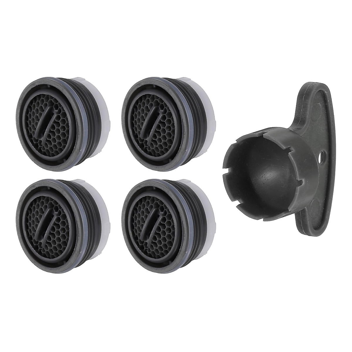 uxcell 4pcs M20 Faucet Cache Aerators with 1pc Faucet Aerator Key Removal Wrench Bathroom Faucet Aerator Water Saving Restrictor Replacement Parts for Bathroom Kitchen Sink, Grey