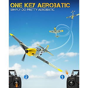 VOLANTEXRC RC Plane, 4 Channel Remote Control Airplane BF109 Fighter RTF with Aileron, Gyro, Aerobatics & 3 Modes Easy to Fly, Hobby Radio Controlled Aircraft for Beginners, Kids & Adults (Yellow)