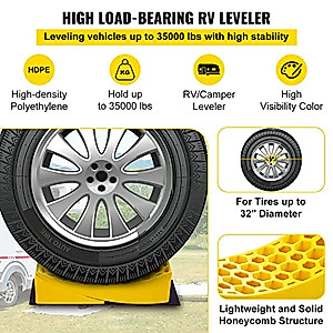 VEVOR Camper Leveler, 2 Pack RV Leveling Blocks, HDPE Material, Include 2 Curved Levelers, 2 Chocks, 2 Rubber Grip Mats, Hold up to 35000 lbs, Fast and Precise Leveling for Camper RV Trailer