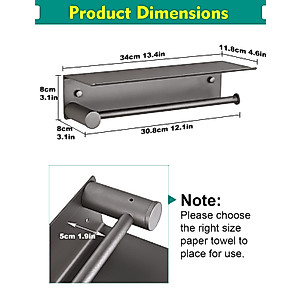 Paper Towel Holder for Kitchen - TDYU Wall Mount Paper Towel Holder with Shelf Under Cabinet, Rustproof Aluminum, Lightweight but Durable, Both Available in Adhesive & Screws (Gray)