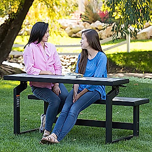 Lifetime 60253 Outdoor Convertible Bench, 55 Inch, Harbor Gray & Keter Solana 70 Gallon Storage Bench Deck Box, Front Porch Decor and Outdoor Seating, Grey