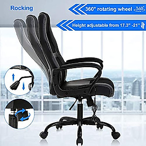 Gaming Chair Swivel Office Chair with Wheels Home Office Chair Ergonomic Computer Chair Desk Chair Rolling Executive Leather Task Chair Adjustable with Arms Mid-Back Stool for Back Problem (Black)