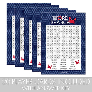 DISTINCTIVS Ahoy It's a Boy Baby Shower Games - Nautical Word Search Game - 20 Player Cards