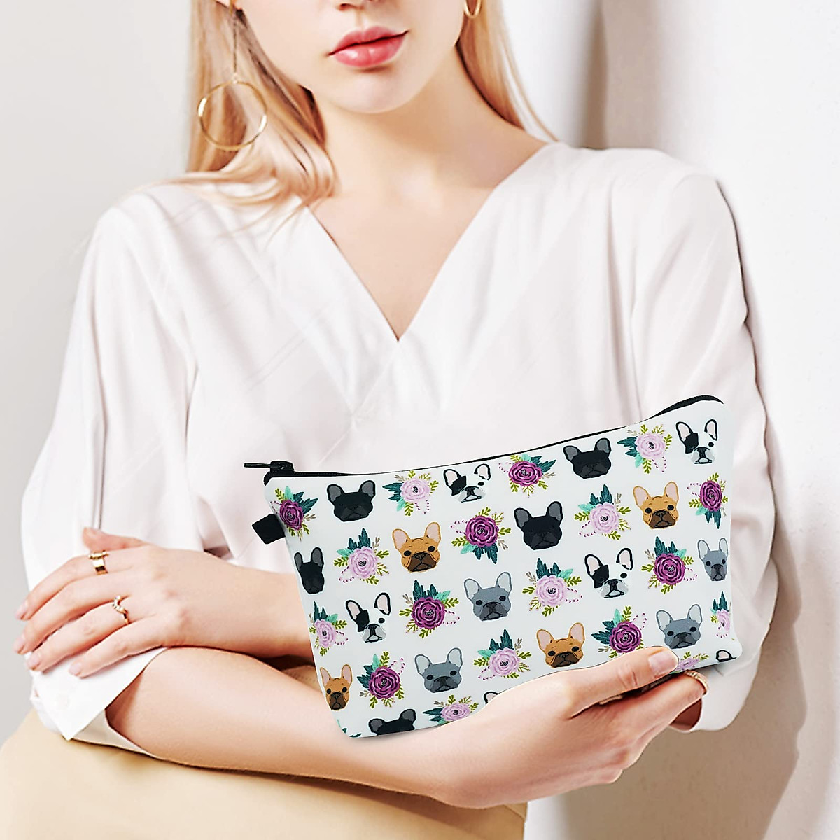 Cosmetic Bags for Women Small French Bulldog Purple Makeup Bag for Purse Travel Toiletry Bag Accessories Organizer Zipper Pouch Gift Idea
