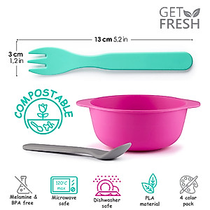 GET FRESH PLA Kids Spoons and Forks Set – 8-Pack Melamine Free Utensils for Kids & Toddlers – Biodegradable Childrens Cutlery Spoons and Forks – Reusable Microwave Safe PLA Kids Dinnerware