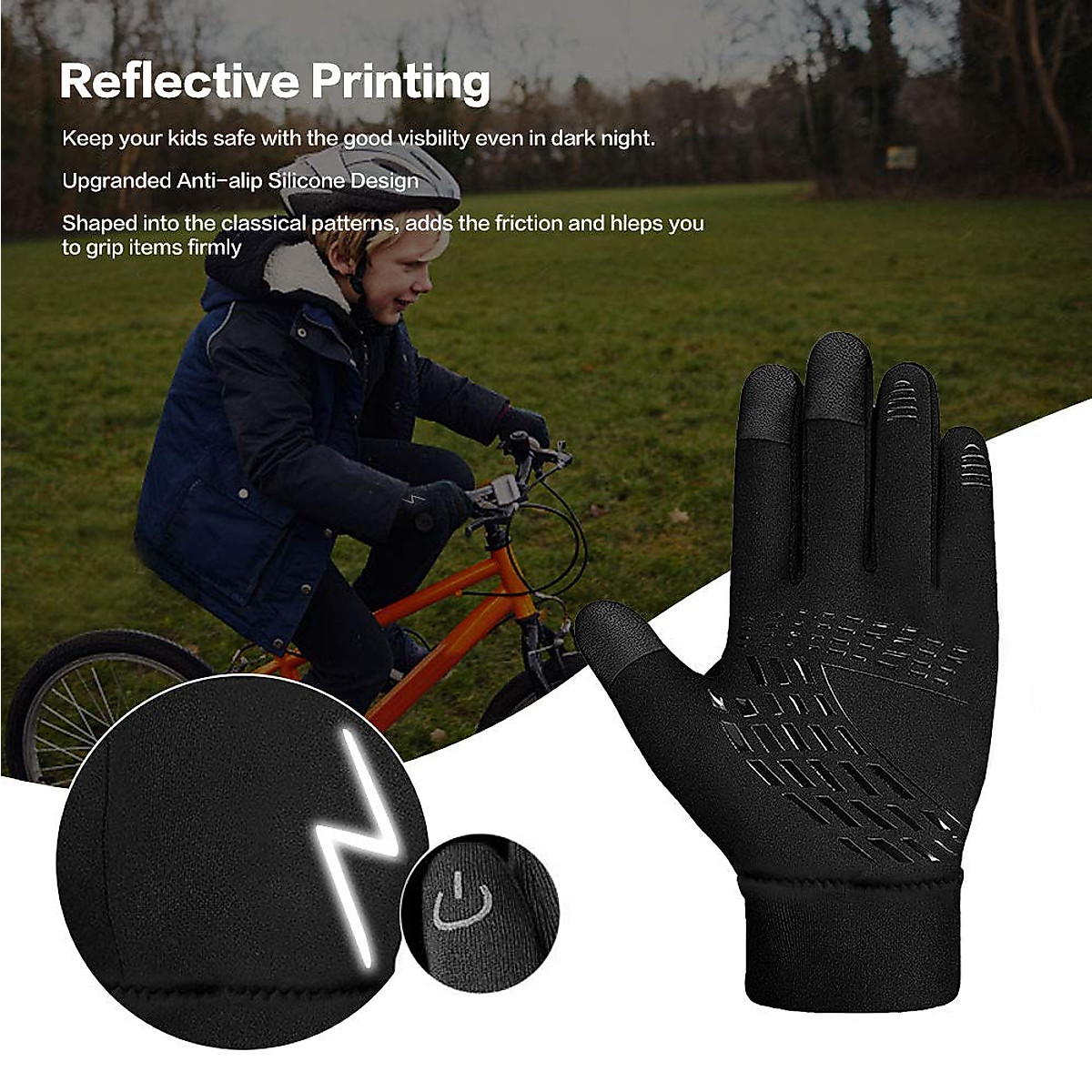 YukiniYa Kids Winter Gloves Back Water Repellent Touchscreen Warm Fleece Anti-slip for Boys Girls 3-15 Years