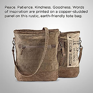 PGI Traders Upcycled Canvas Shoulder Bag | Earth Friendly Tote | Inspirational Words | No Two Alike | Adjustable Strap | Fully Lined | Zip Closure