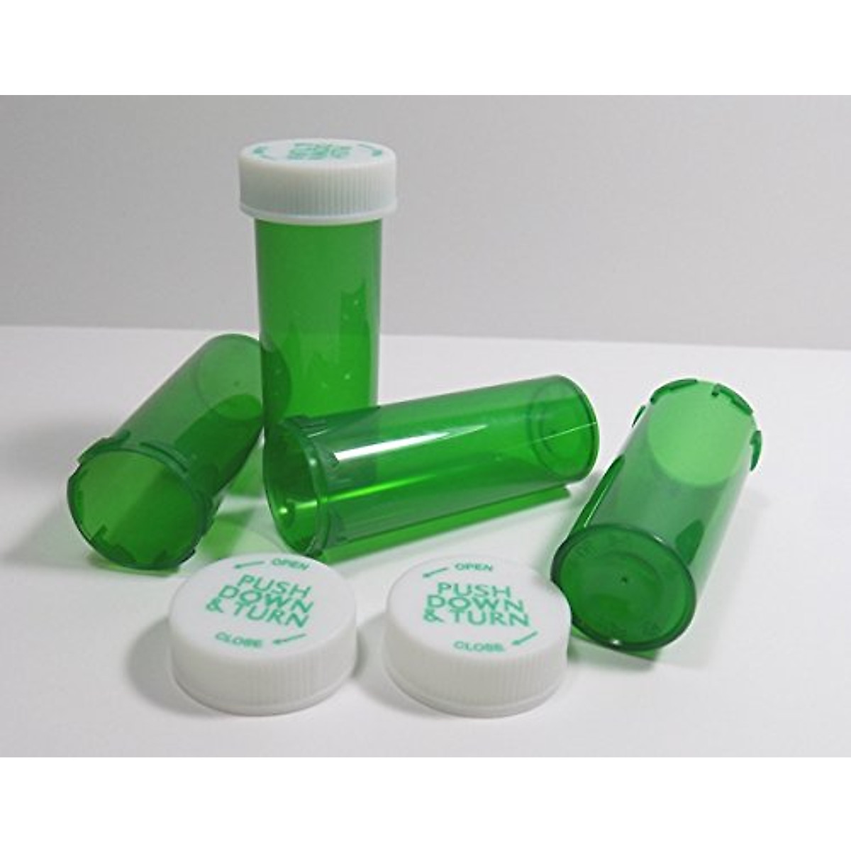 Plastic RX Vials Bottles Green 25 Pack with Caps Larger 13 Dram Size