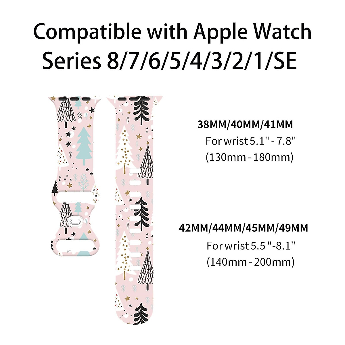 Christmas Tree Pink Background Watch Band Compatible with Apple Watch 38mm 40mm 41mm, Xmas Iwatch Bands Wristbands Soft Silicone Strap Adjustable Replacement Accessories for Series 8/7/6/SE Women Men