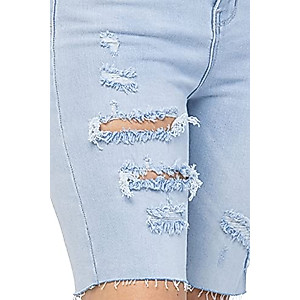 Judy Blue Women's High-Rise Destroyed Cutoff Bermuda Shorts (Light Blue, Large)