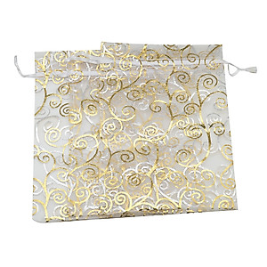 SUNGULF 50pcs Organza Pouch Bag Drawstring 5"x7" 13x18cm Strong Gift Candy Bag Jewelry Party Wedding Favor (Gold Silver)