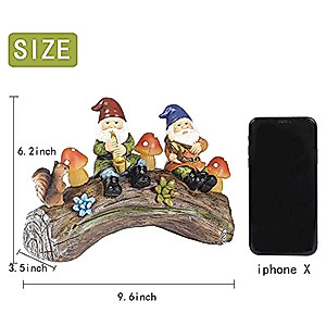 Jy.Cozy Garden Gnome Statues - Resin Squirrel Gnomes Figurine Solar LED Mushroom Lights on Log, Outdoor Spring Decorations for Patio Yard Lawn Porch, Ornament Gift